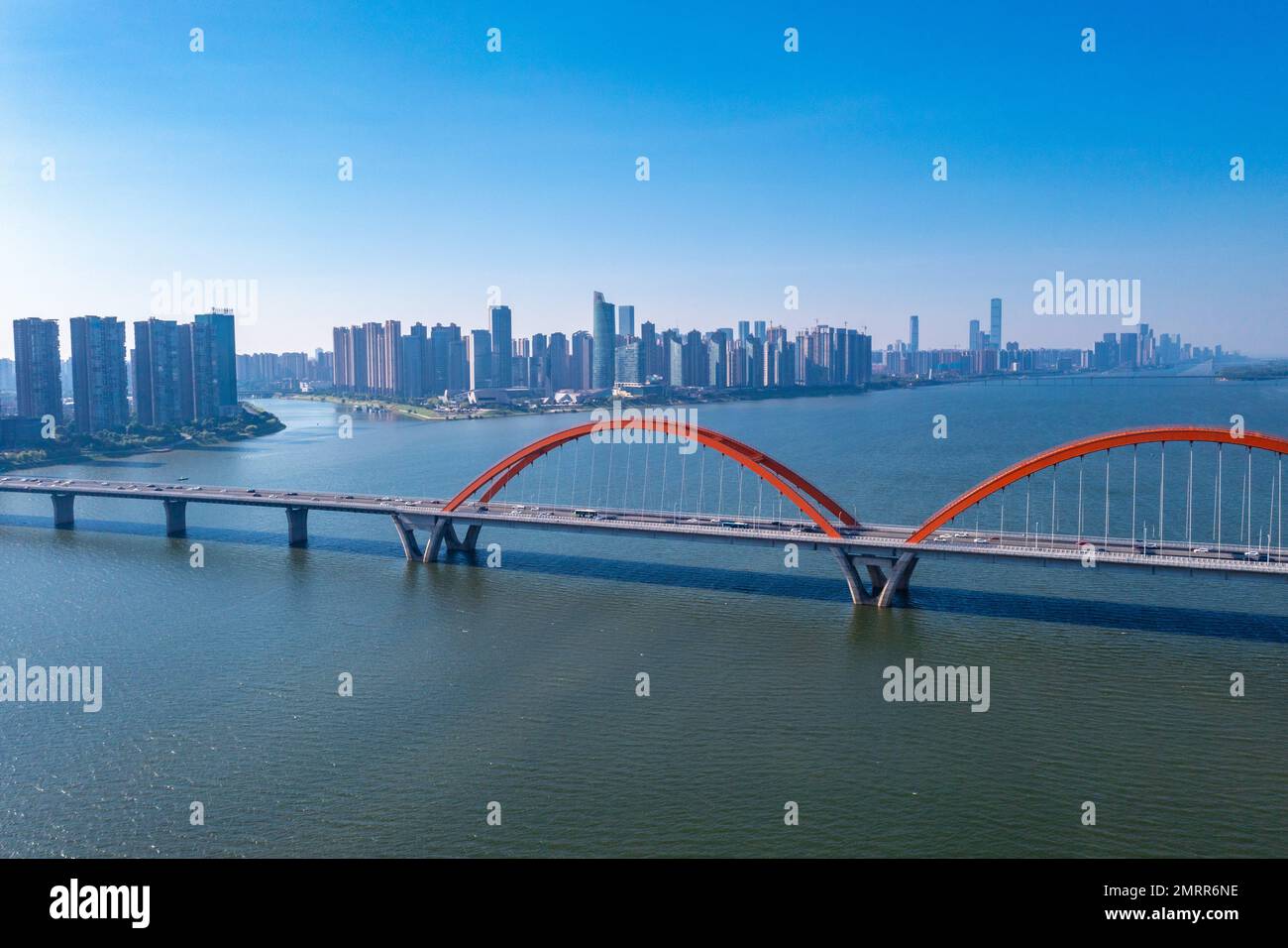 Aerial changsha xiangjiang river scenery FuYuan road bridge Stock Photo ...