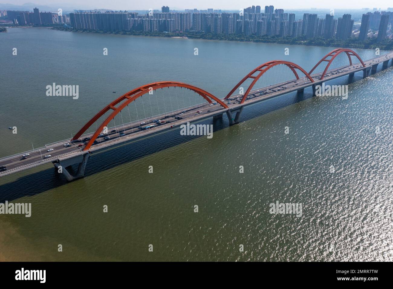 Aerial changsha xiangjiang river scenery FuYuan road bridge Stock Photo ...