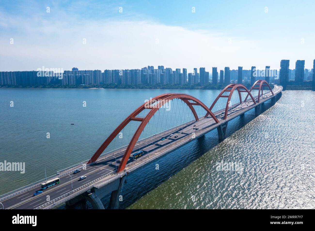 Aerial changsha xiangjiang river scenery FuYuan road bridge Stock Photo ...