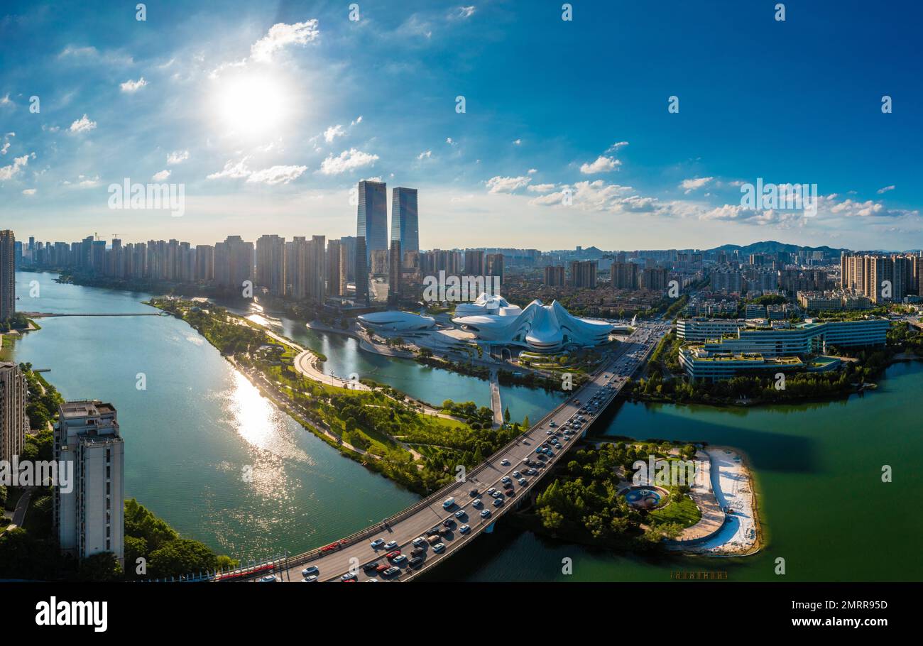Aerial hunan changsha mei sihu bridge scenery Stock Photo - Alamy