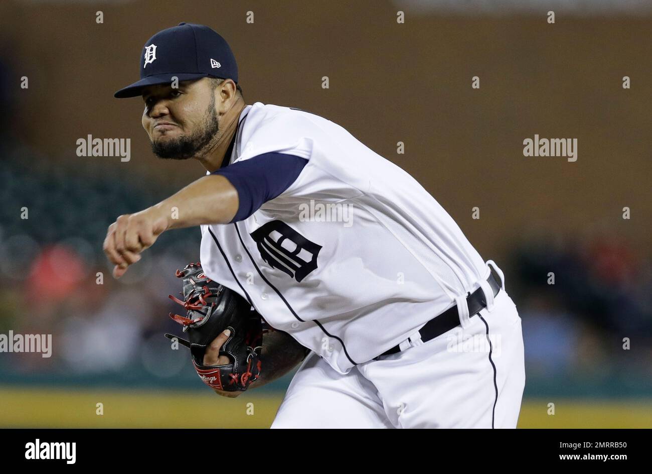 Detroit Tigers relief pitcher Jairo Labourt throws during the eighth ...