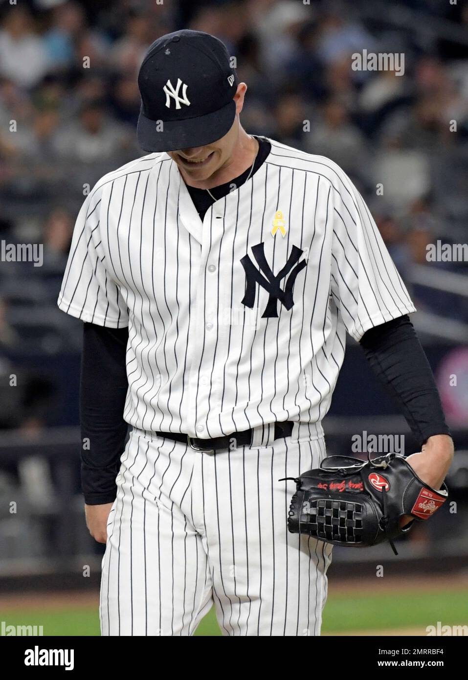 New York Yankees pitcher Sonny Gray walks off the mound in the seventh ...