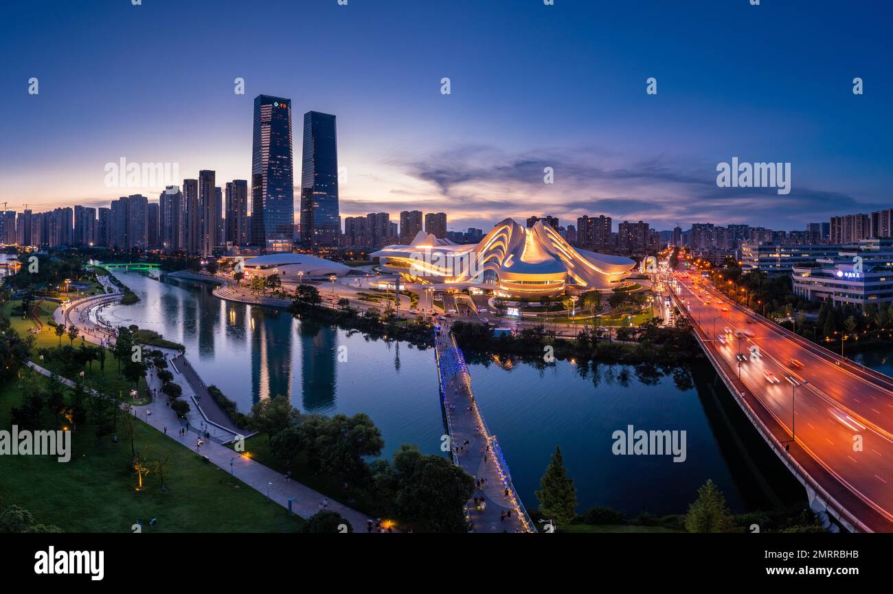 Aerial hunan changsha mei sihu bridge landscape panorama Stock Photo ...