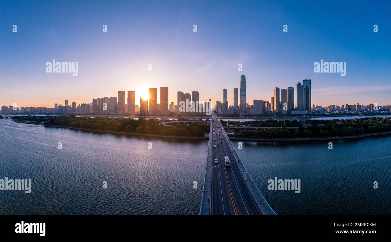 Aerial j bridge in changsha xiangjiang river city panorama Stock Photo ...