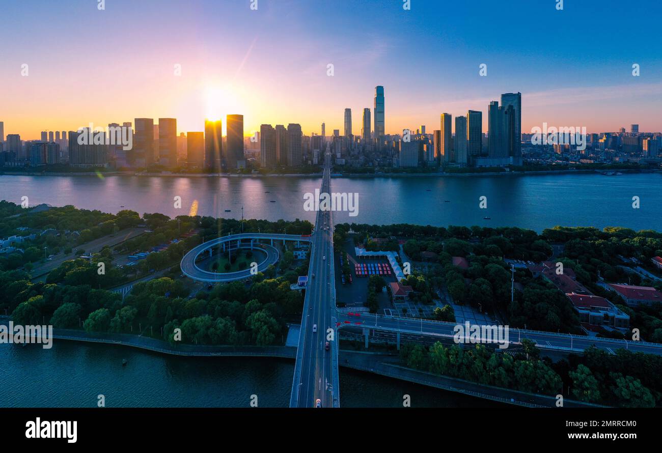 Aerial j bridge in changsha xiangjiang river city panorama Stock Photo ...