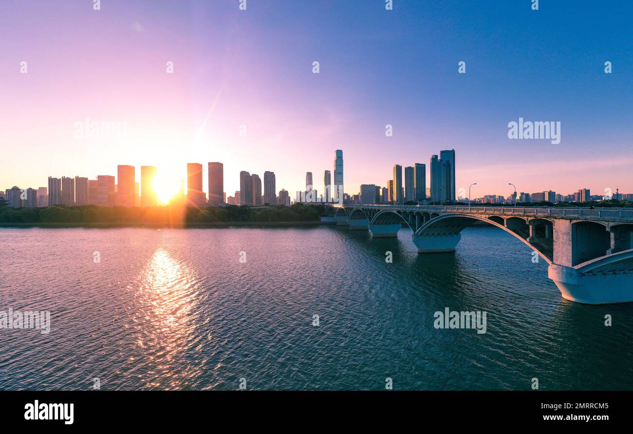 Aerial j bridge in changsha xiangjiang river city panorama Stock Photo ...
