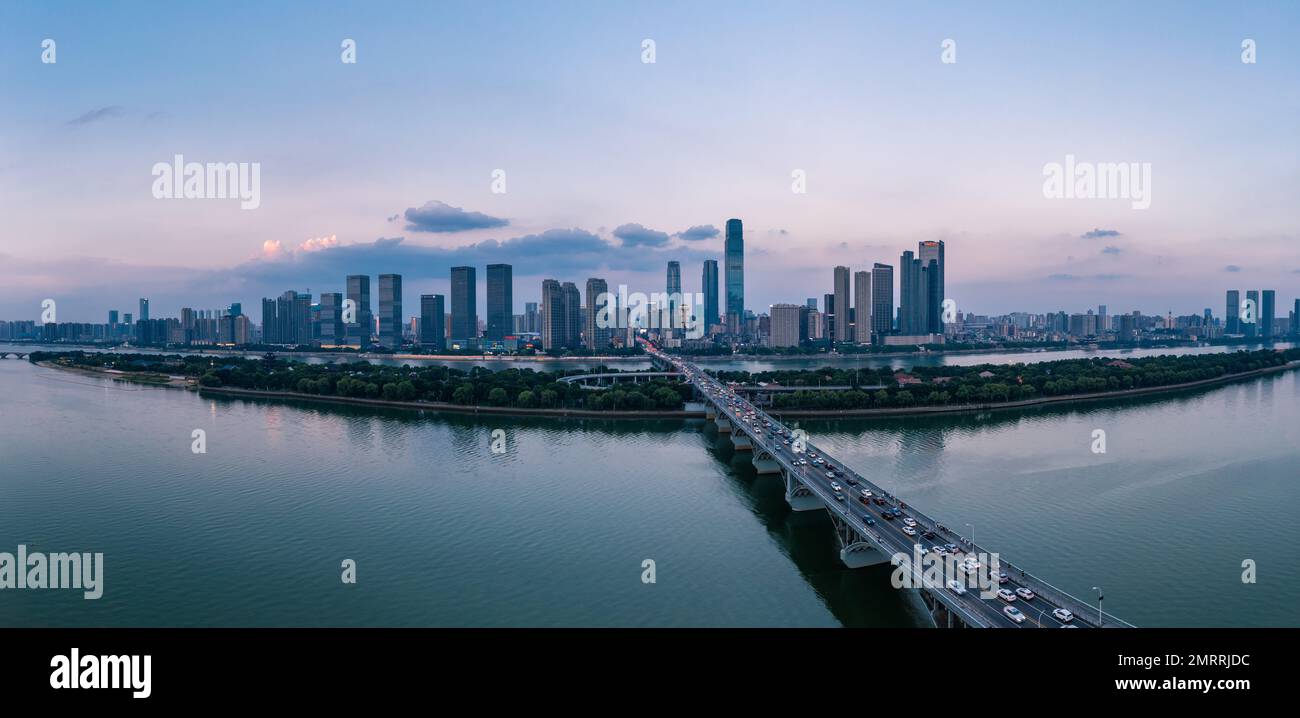 Aerial j bridge in changsha xiangjiang river city panorama Stock Photo ...