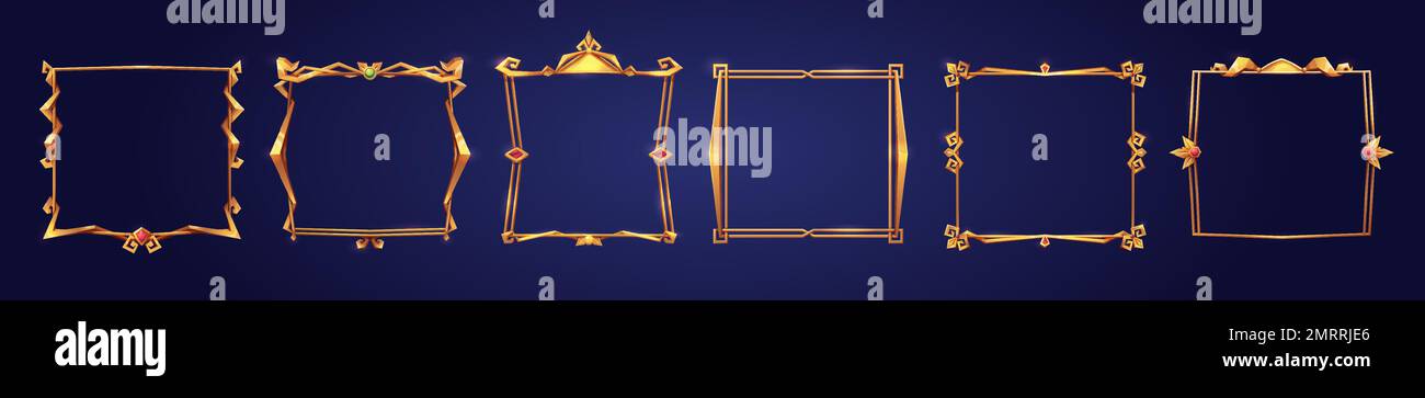 Empty Square Golden Frames In Medieval Style For Game Ui Design Vector Cartoon Set Of User