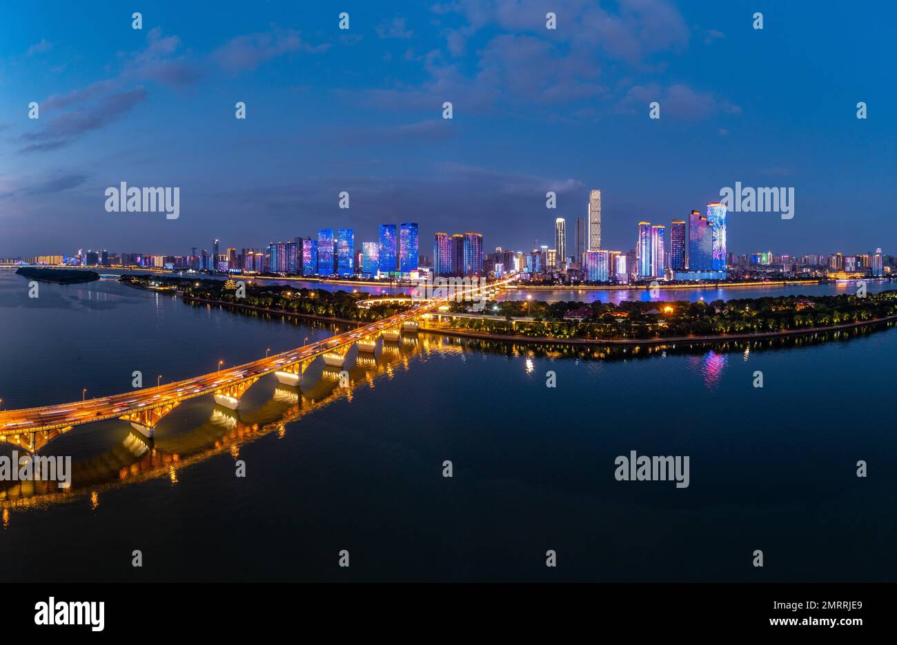 Aerial j bridge in changsha xiangjiang river city night scene Stock ...