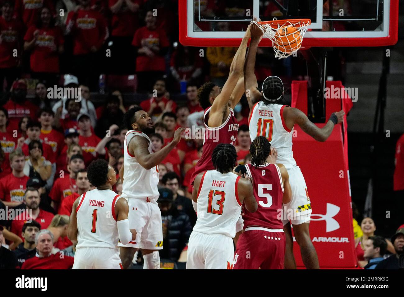 Indiana forward Trayce Jackson-Davis, top center, dunks on Maryland ...