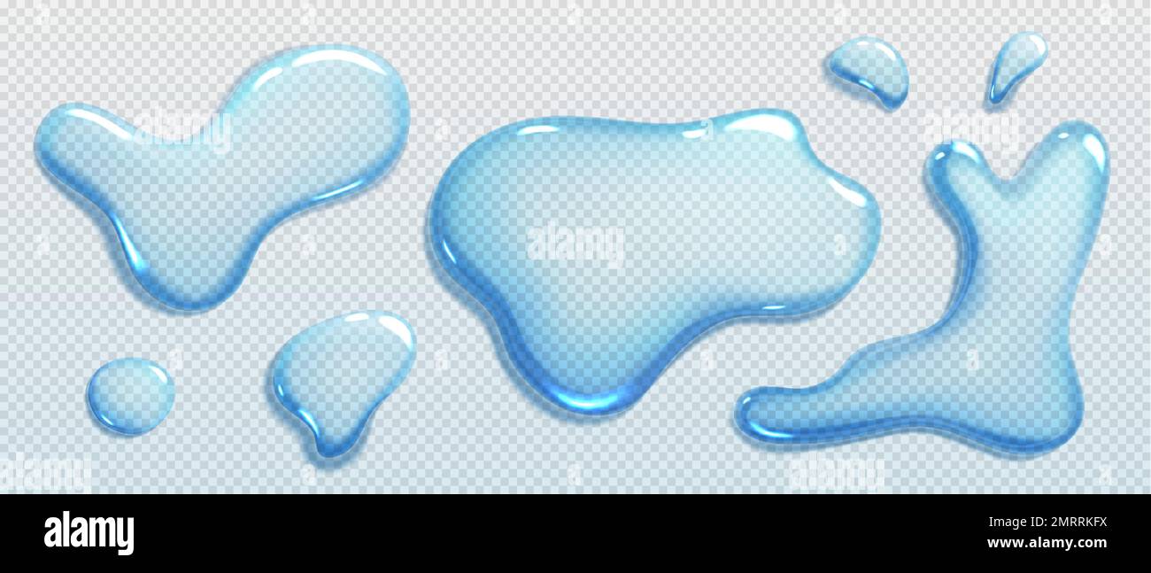 Liquid spills, water drops and puddles isolated on transparent ...