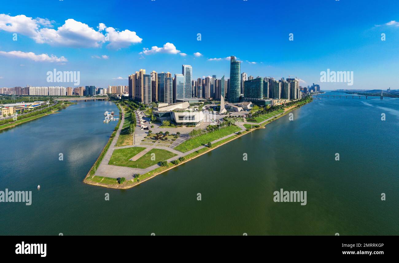 Aerial changsha beichen delta binjiang panoramic head square cultural ...