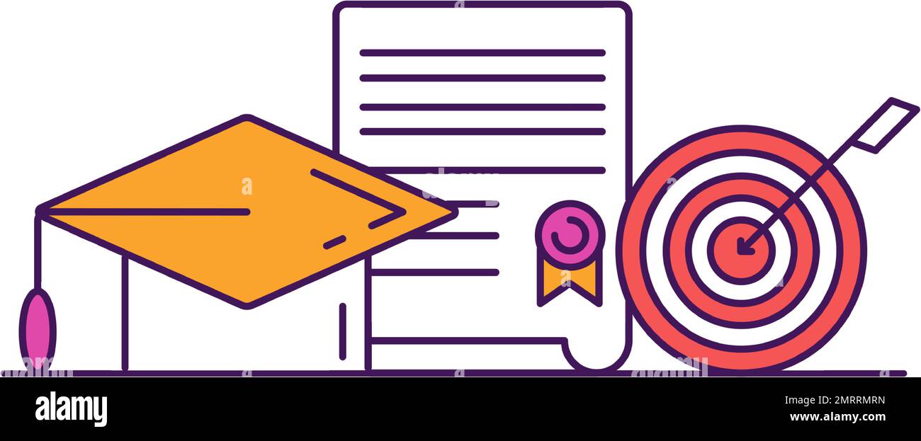 Business training icon. Flat vector certificate diploma, academic hat ...