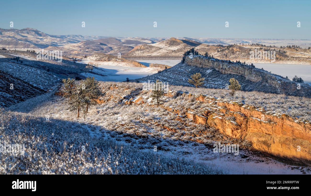 winter scenery in foothills of Rocky Mountains in northern Colorado ...
