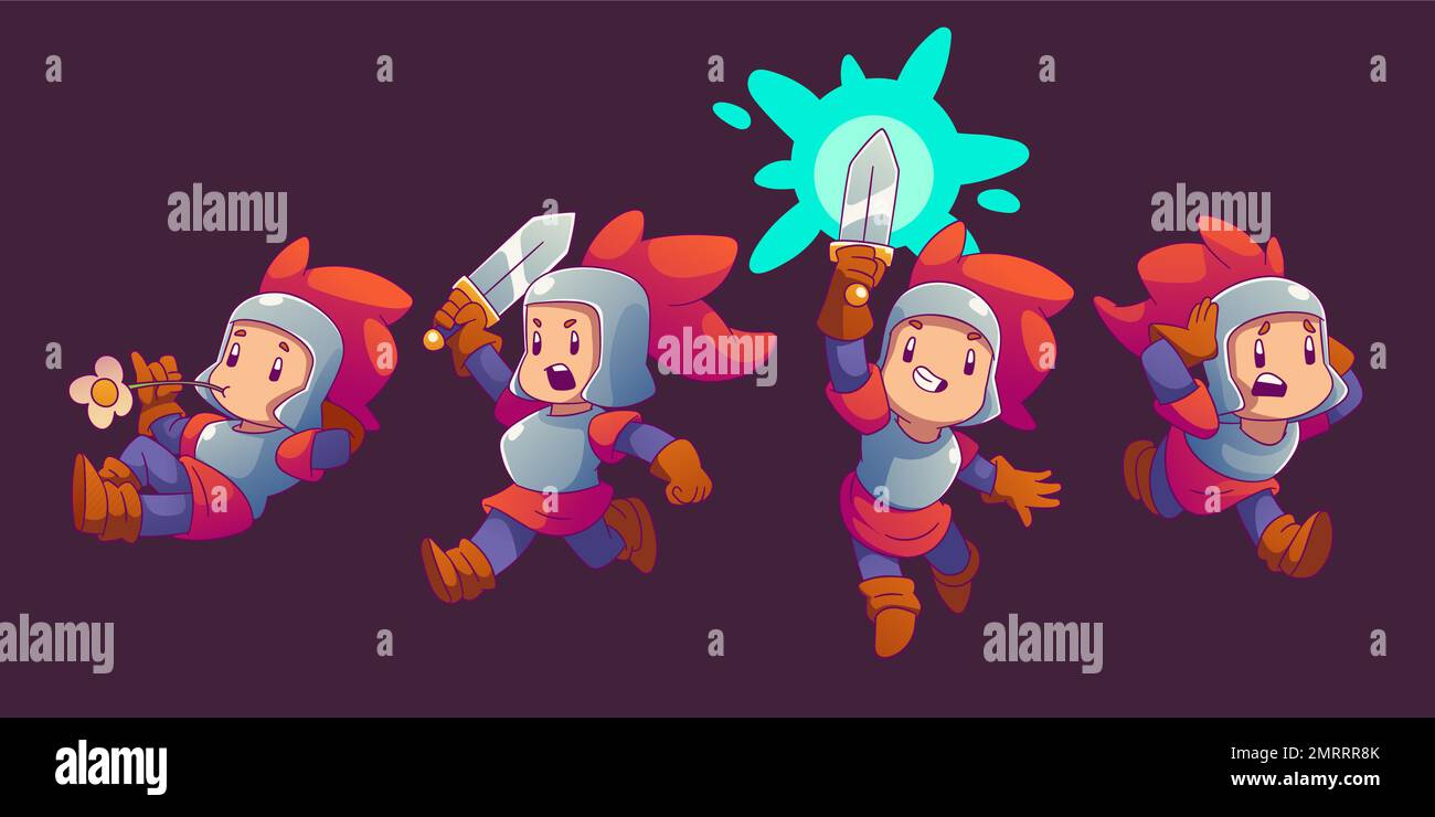 Cute knight character emotions isolated on background. Vector ...