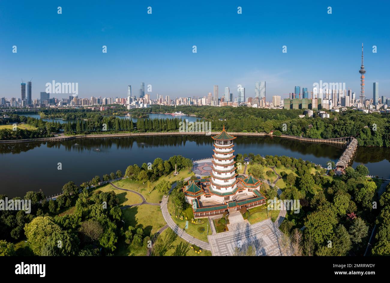 Aerial leap changsha martyrs park lake xiaoxiang pavilion and the urban ...
