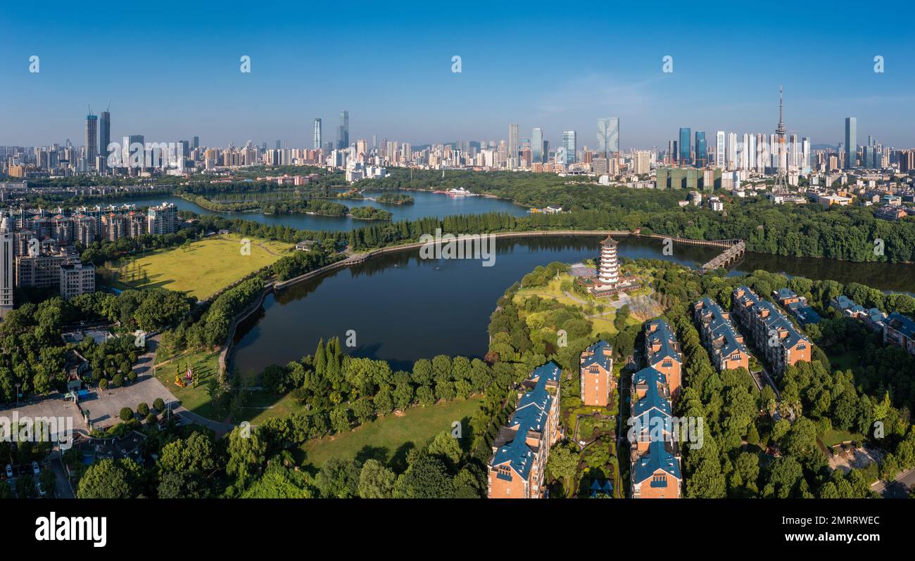 Aerial leap changsha martyrs park lake xiaoxiang pavilion and the urban ...
