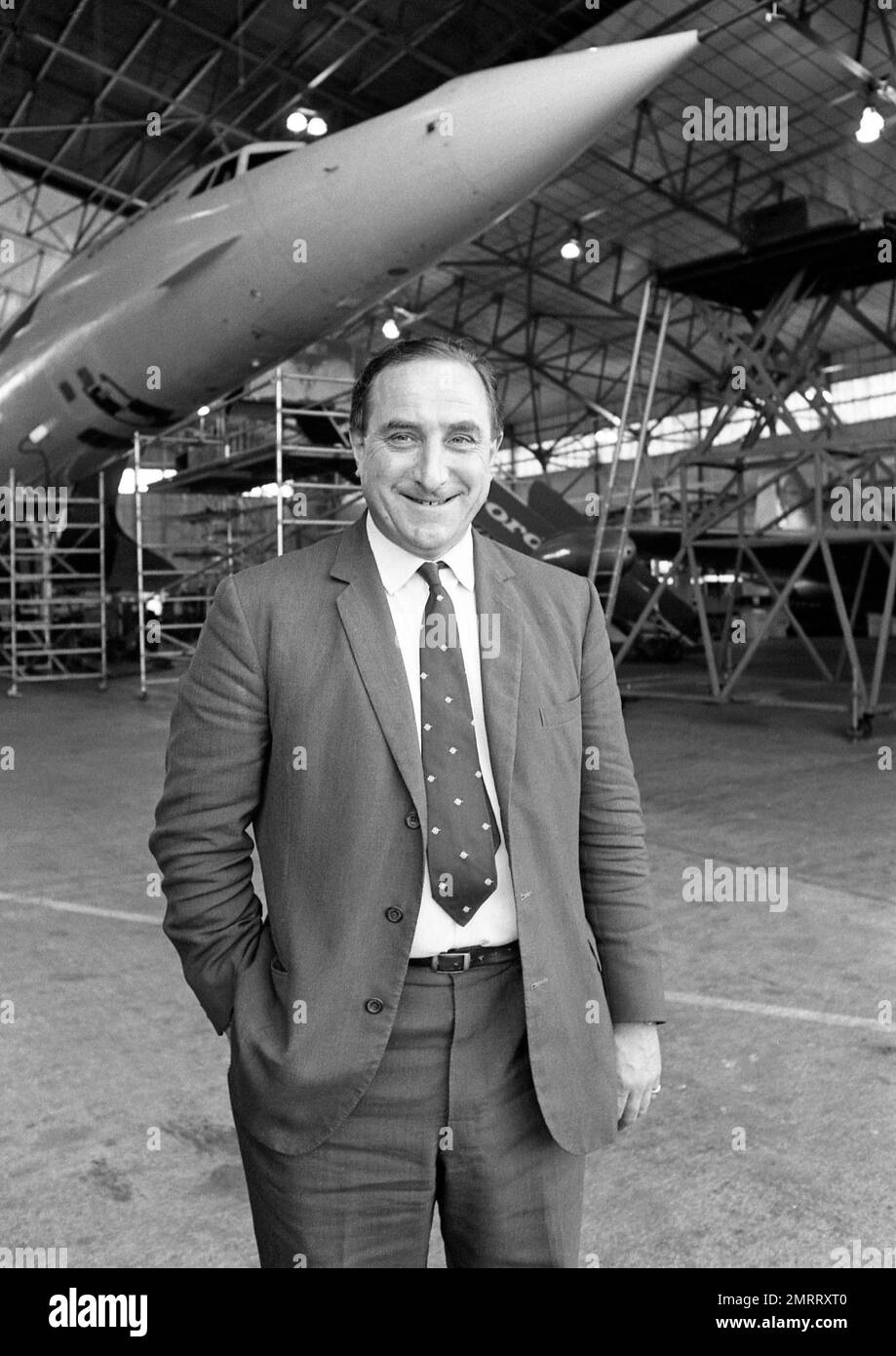 Brian Trubshaw in front of Concorde in its giant hanger at the airfield ...