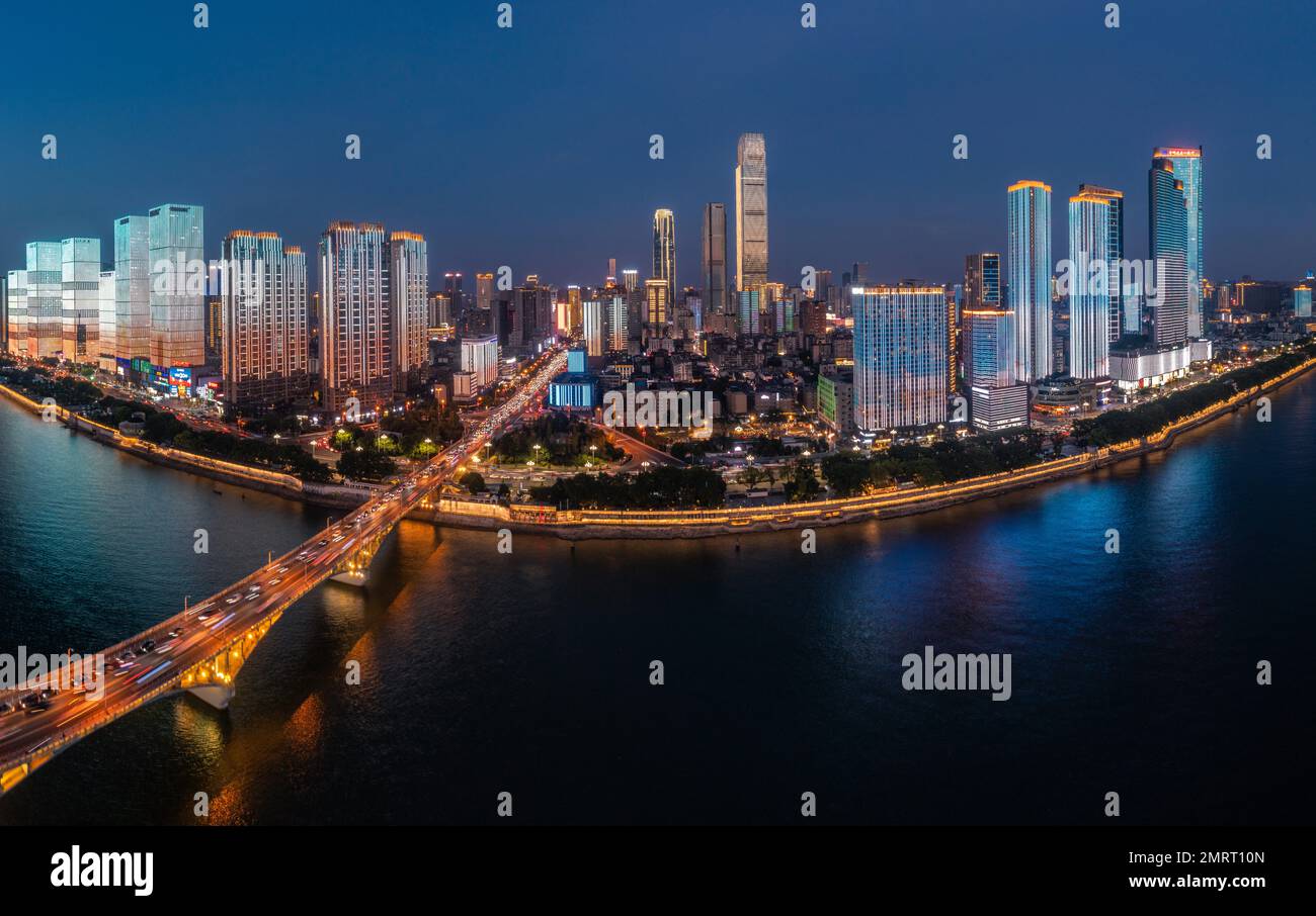 Aerial j bridge in changsha city at night Stock Photo - Alamy