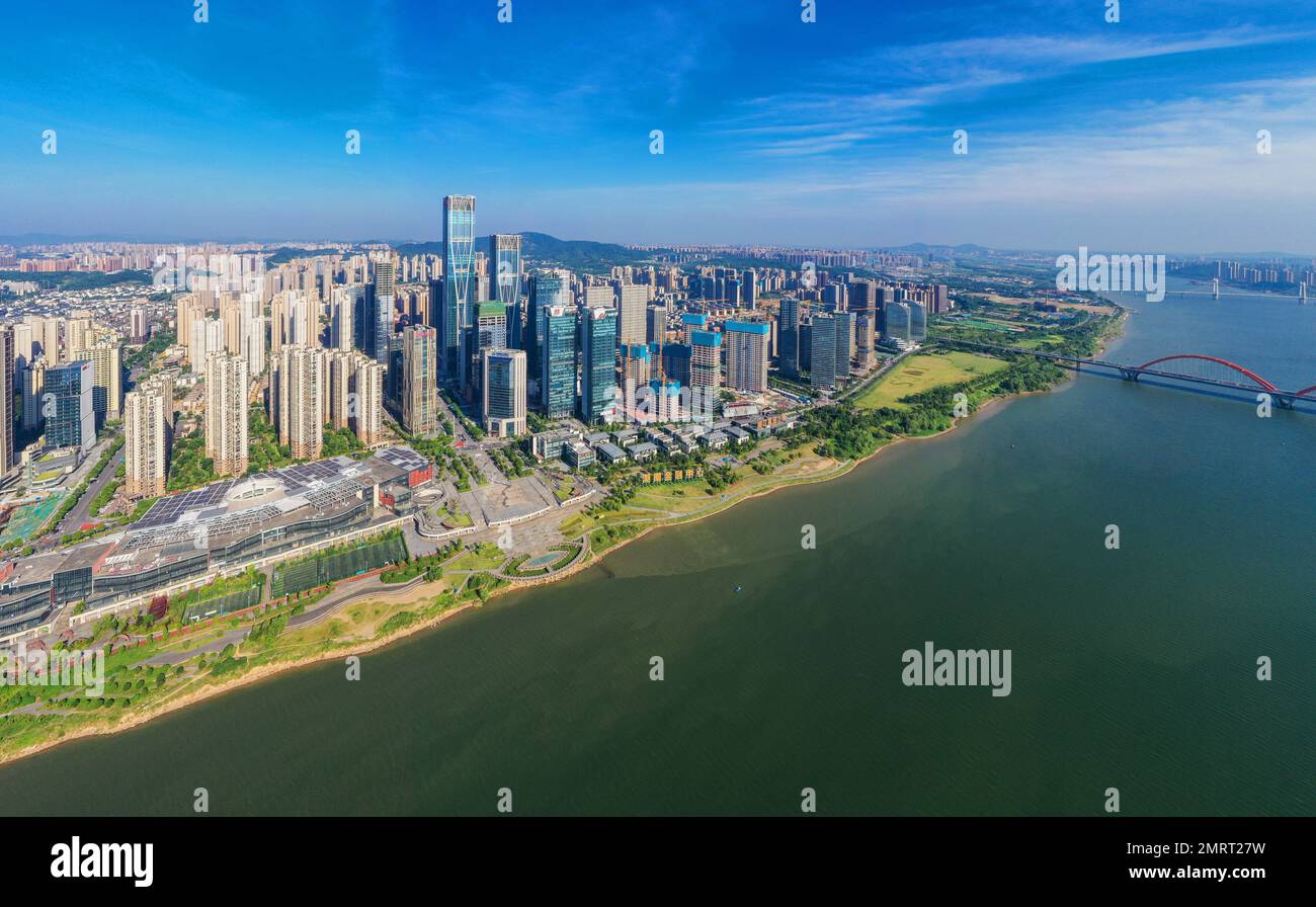 Financial center complex scenery aerial changsha xiangjiang river in ...