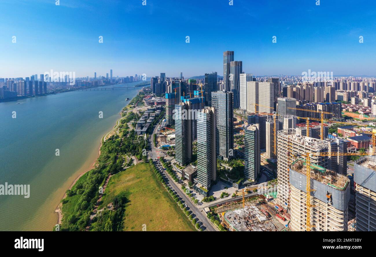 Financial center complex scenery aerial changsha xiangjiang river in ...