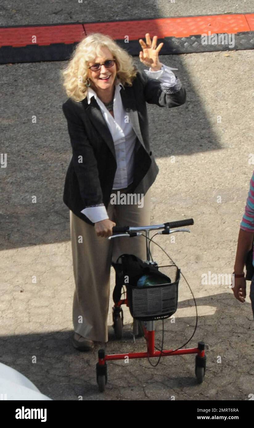 Blythe Danner, nursing a broken foot, arrives to shoot at scene for ...