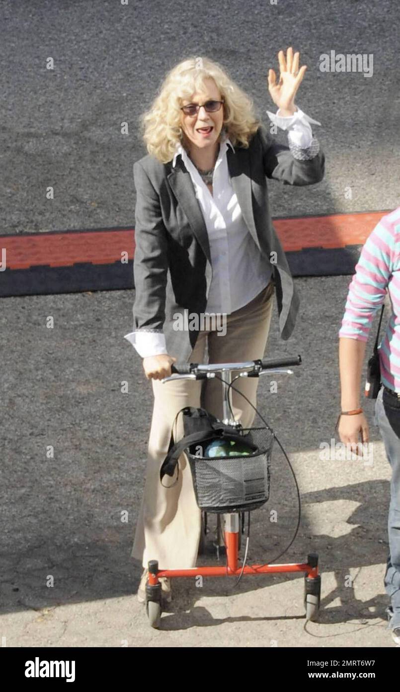 Blythe Danner, nursing a broken foot, arrives to shoot at scene for ...