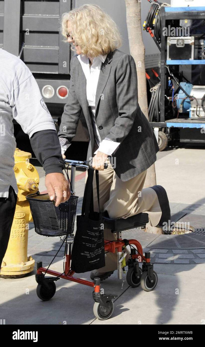 Blythe Danner, nursing a broken foot, arrives to shoot at scene for ...