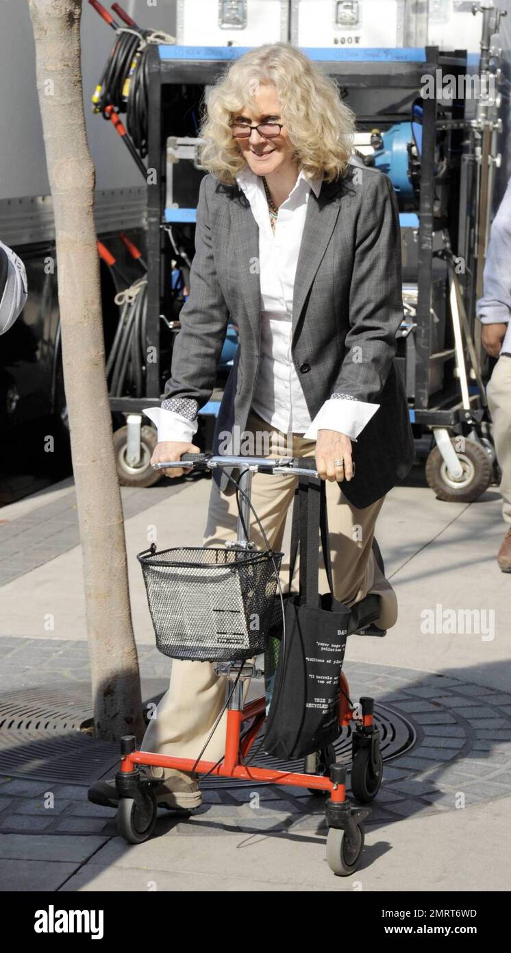 Blythe Danner, nursing a broken foot, arrives to shoot at scene for ...