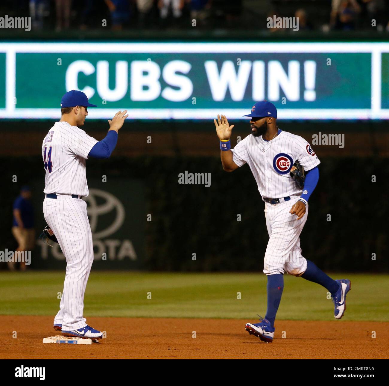 Chicago Cubs' Anthony Rizzo, left, and Jason Heyward celebrate the Cubs ...