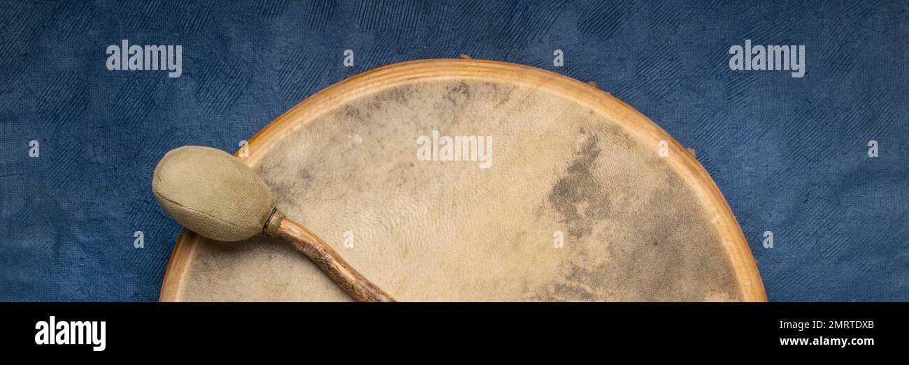 handmade, native American style, shaman frame drum with a beater Stock ...