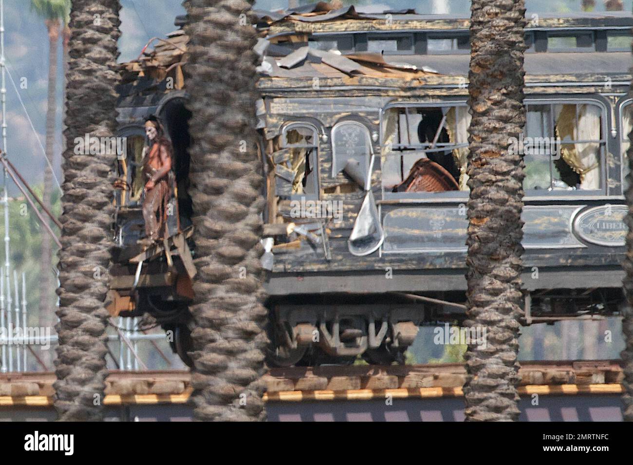 Johnny Depp's stunt double performs stunts on the set of "The Lone ...