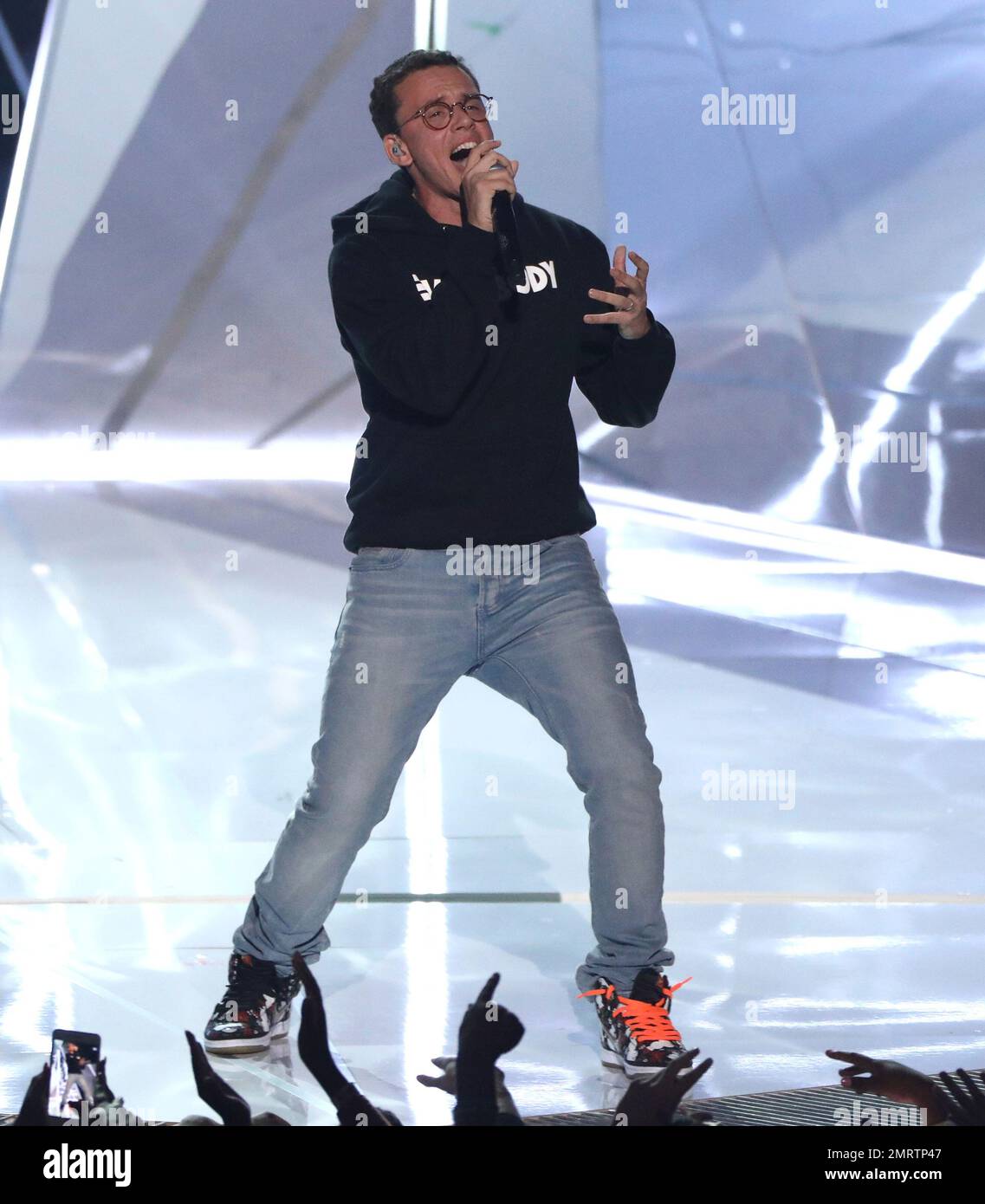 Logic performs "1-800-272-8255" at the MTV Video Music Awards at The ...