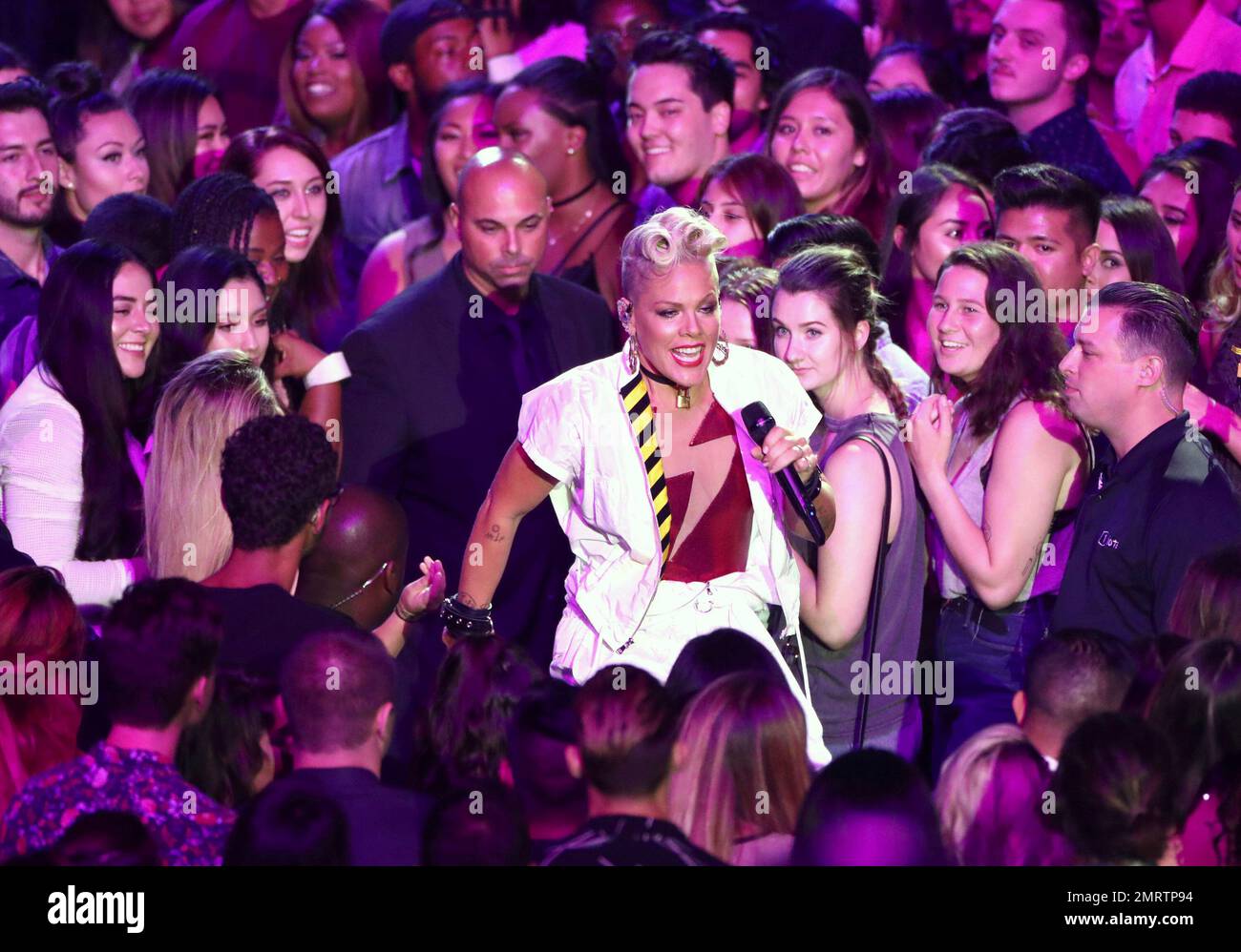 Pink appears in the audience as she performs a medley at the MTV Video ...