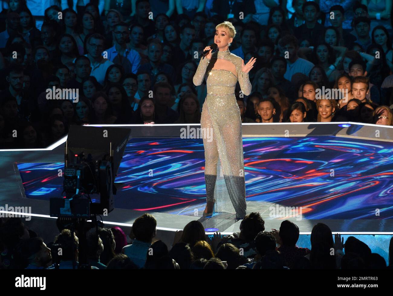 Katy Perry hosts the MTV Video Music Awards at The Forum on Sunday, Aug. 27, 2017, in Inglewood ...