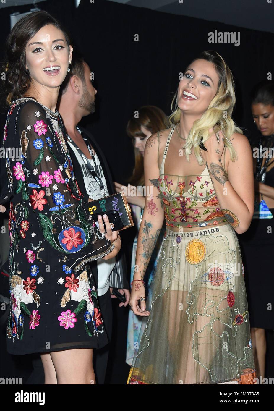 Caroline D'Amore, left, and Paris Jackson appear in the press room at ...