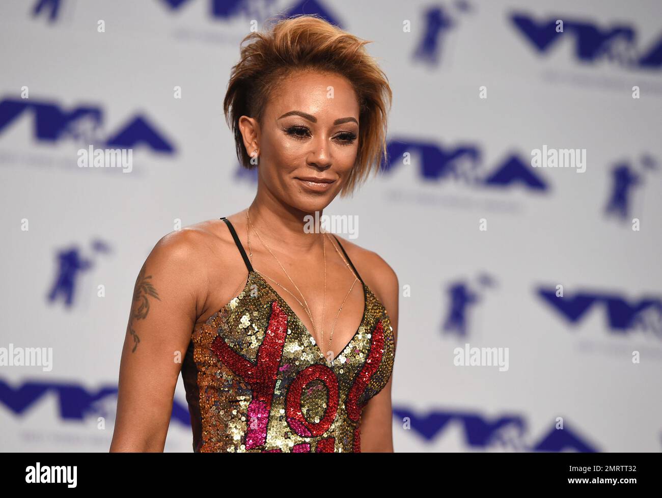 Mel B arrives at the MTV Video Music Awards at The Forum on Sunday, Aug. 27, 2017, in Inglewood ...