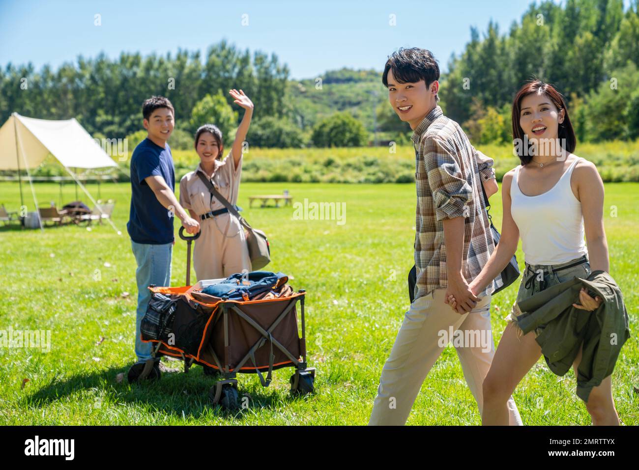 A group of people at the campsite Stock Photo - Alamy