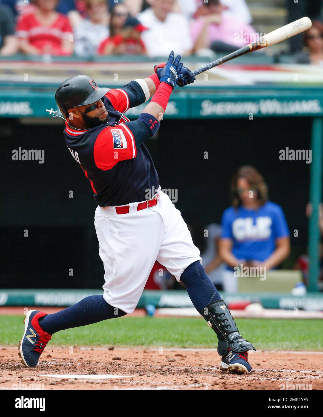 Cleveland Indians' Carlos Santana hits a three run home run off Kansas ...