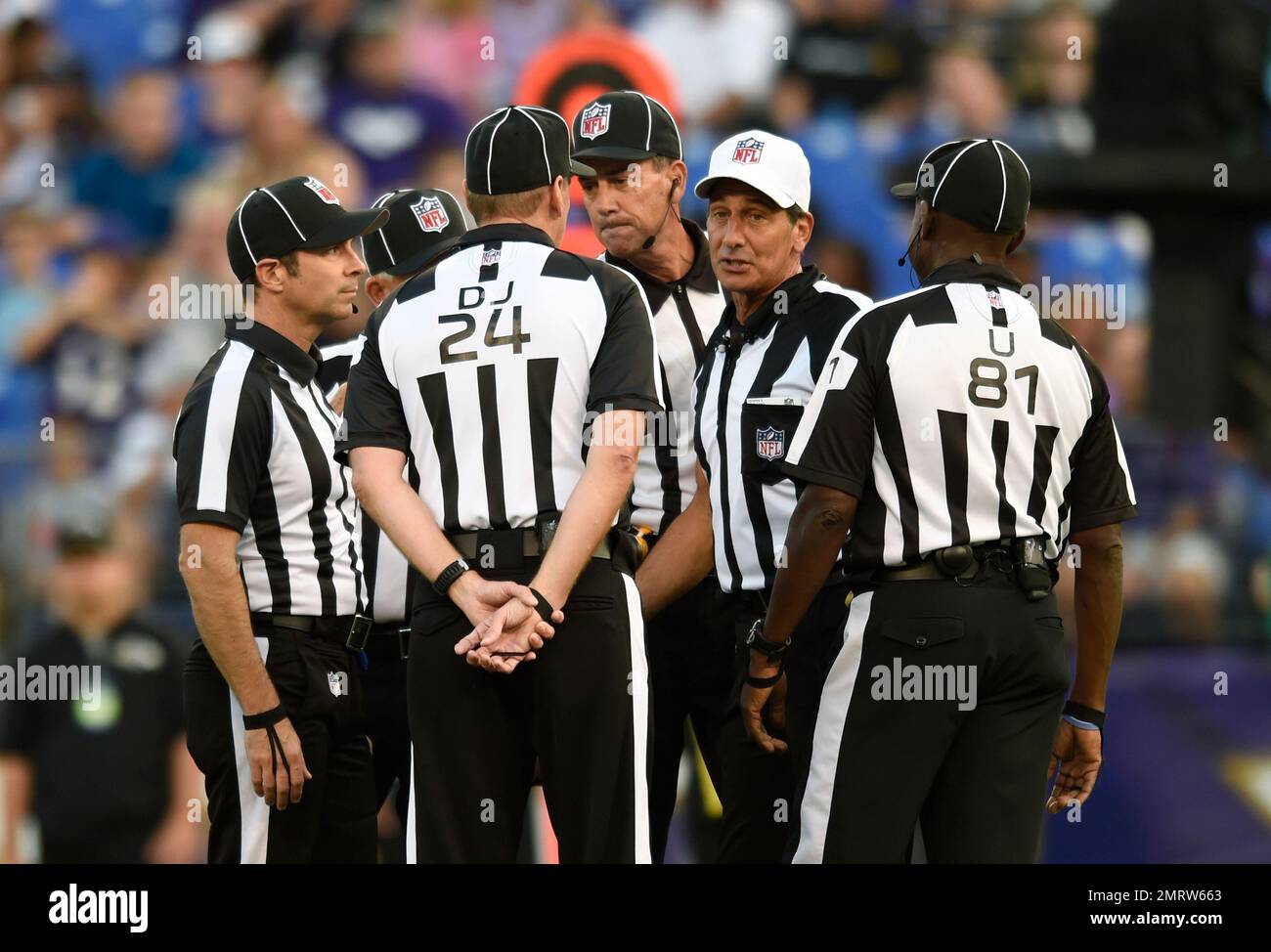 Referee Gene Steratore, second from right, speaks with officials in the ...