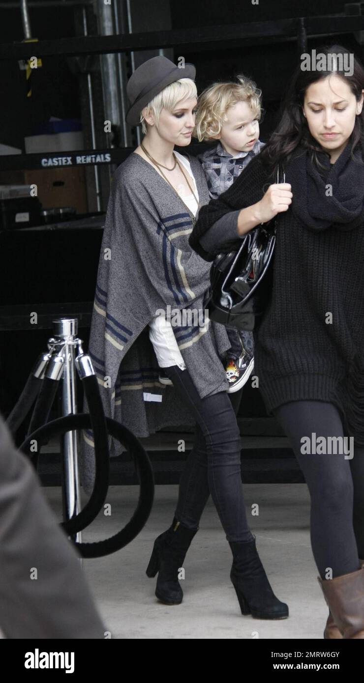 Ashlee Simpson and son Bronx outside of Siren Studios for the launch ...