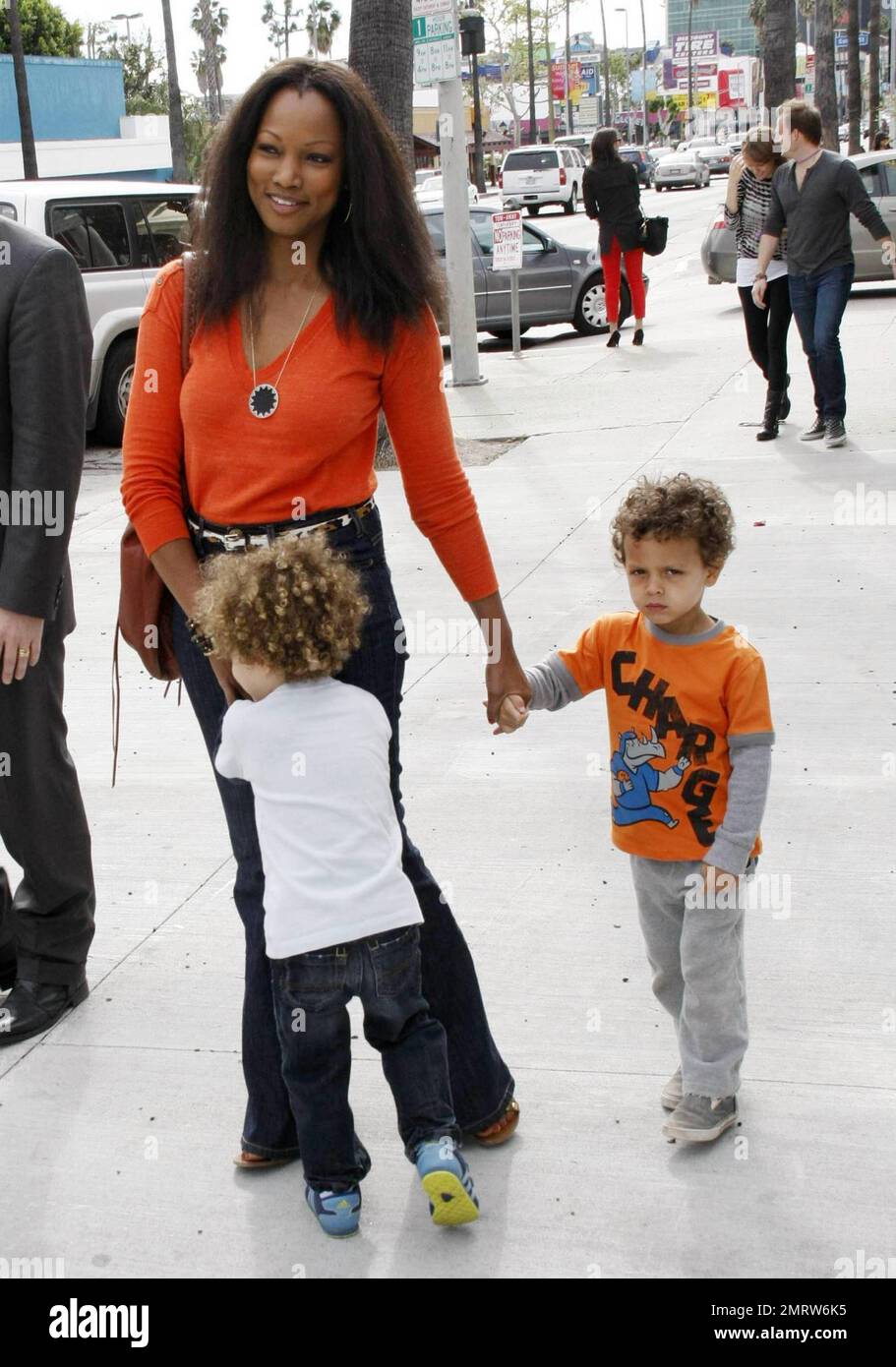 Garcelle Beauvais and her twin sons Jax and Jaid Nilon outside of Siren ...
