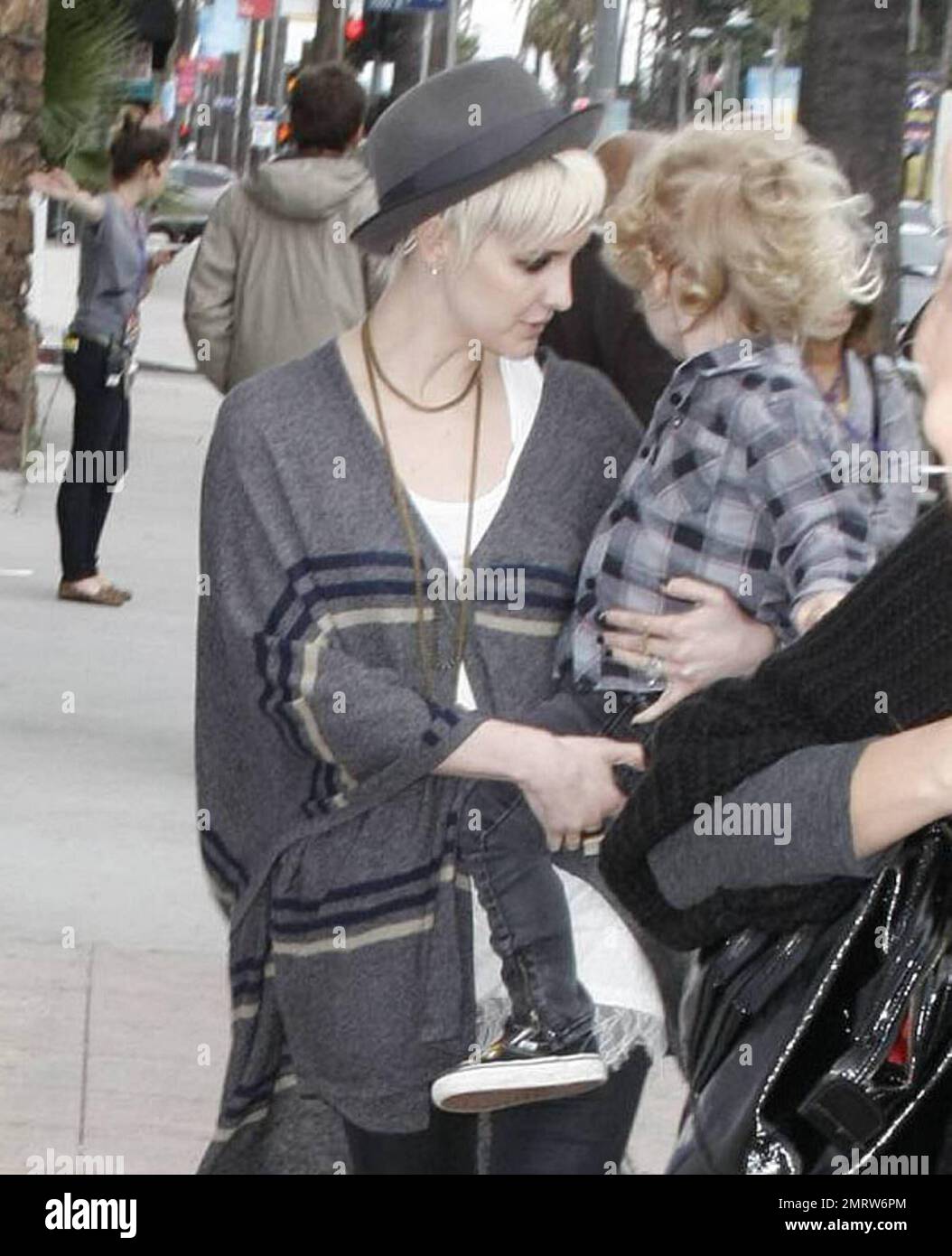 Ashlee Simpson and son Bronx outside of Siren Studios for the launch ...