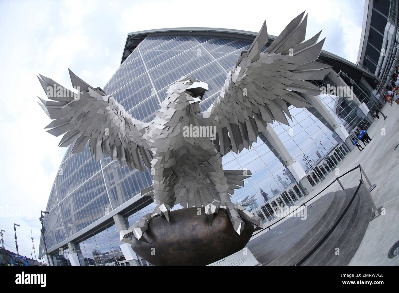 A Falcon statue is seen outside the new Mercedes-Benz stadium before ...