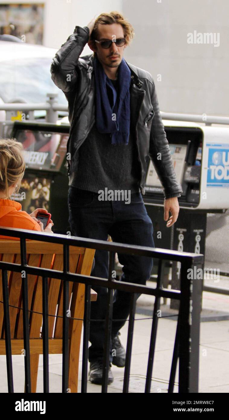 EXCLUSIVE!! "Inception" star Lukas Haas looks rugged in a black leather jacket as he strolls ...