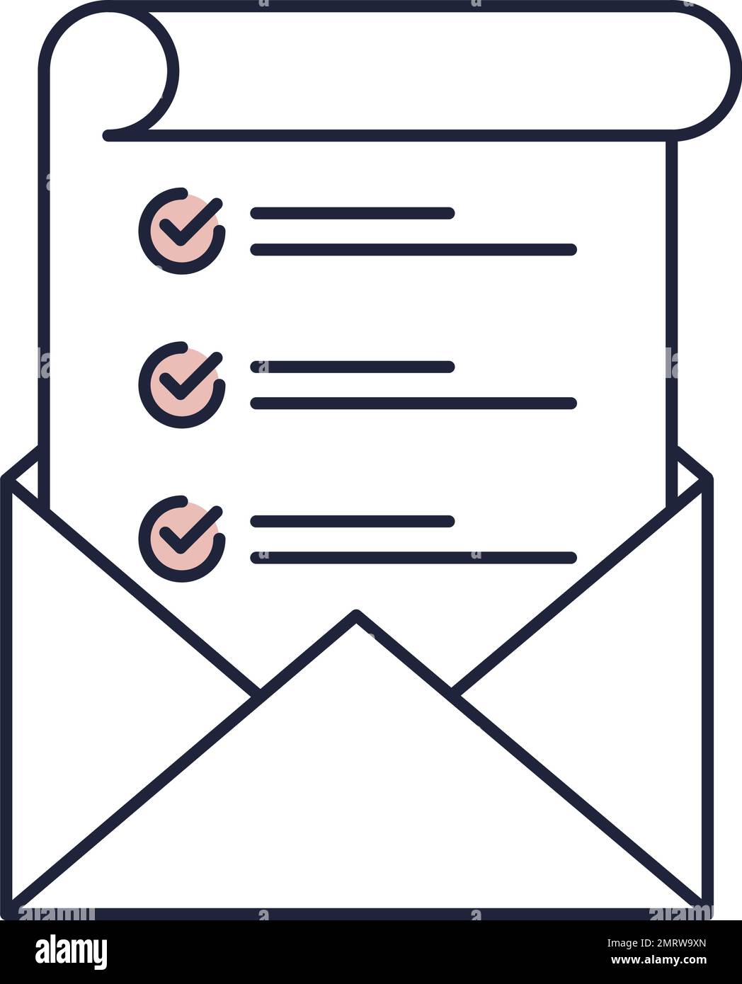 Letter confirmation, approved document and e-mail checklist icon. Flat ...