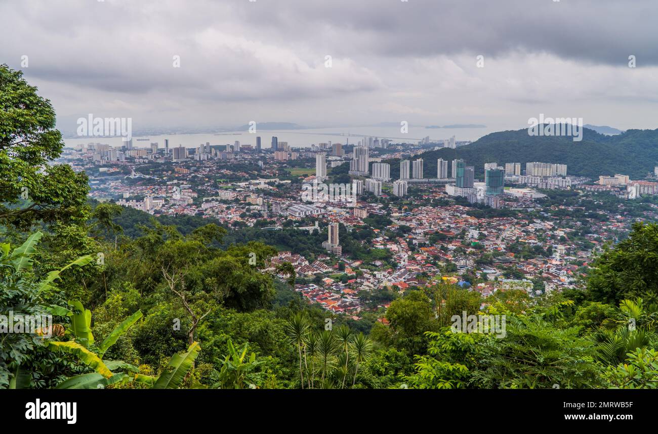 An aerial of the George Town on Penang island in Malaysia under the ...