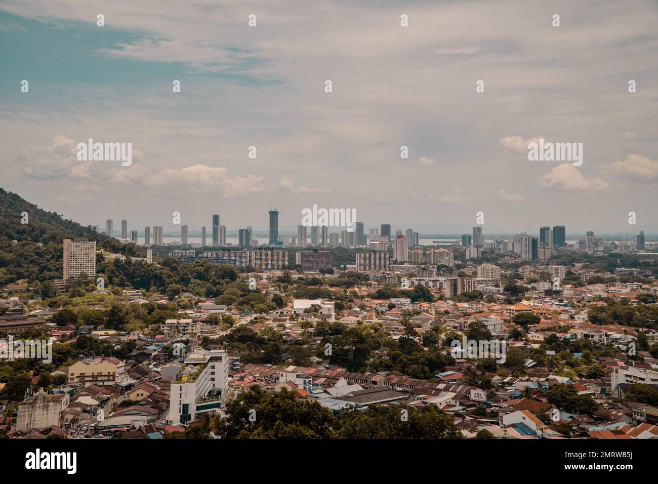 An aerial of the George Town on Penang island in Malaysia under the ...