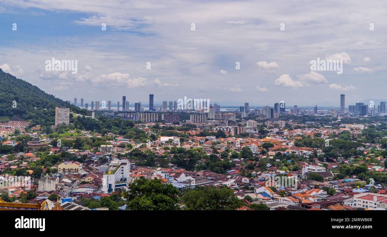 An aerial of the George Town on Penang island in Malaysia under the ...