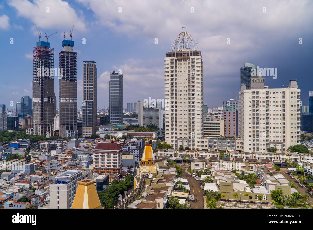 An aerial of the downtown of the city of Jakarta in Indonesia with ...